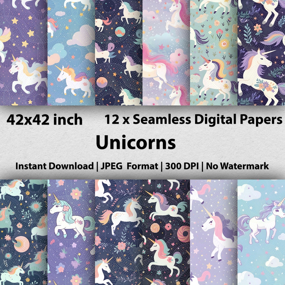 12 Unicorn Digital Papers Cartoon Character Patterns Printable ...