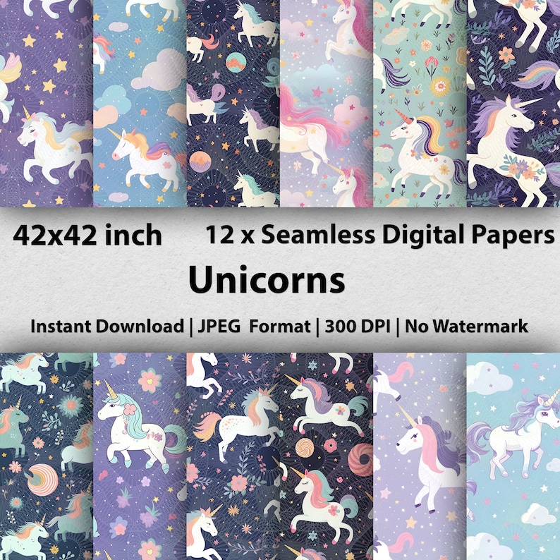 12 Unicorn Digital Papers Cartoon Character Patterns Printable - Etsy