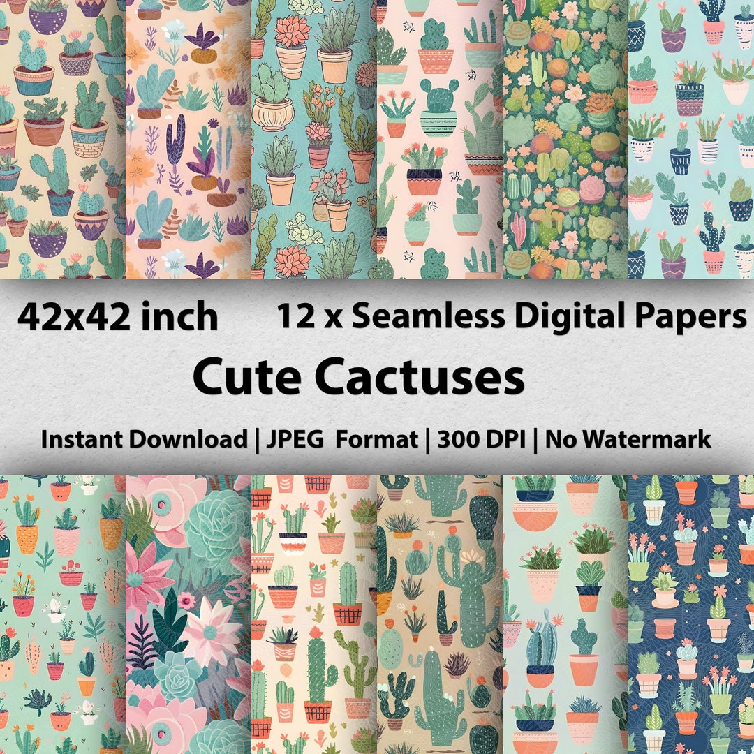 12 Cute Cactuses Digital Papers Cacti Patterns Printable Succulents ...