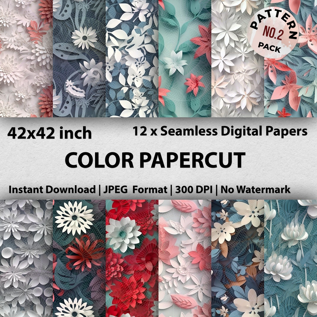12 Floral Color Papercut Digital Paper, 3D Flower Patterns, Printable ...