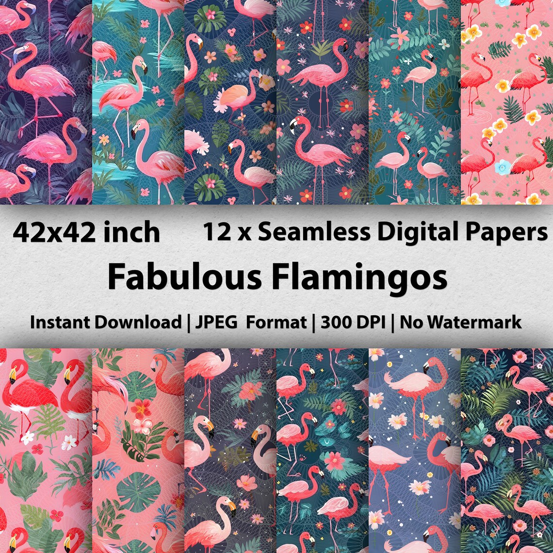 12 Fabulous Flamingo Digital Paper 1970s Romanticized Flamingo Patterns ...