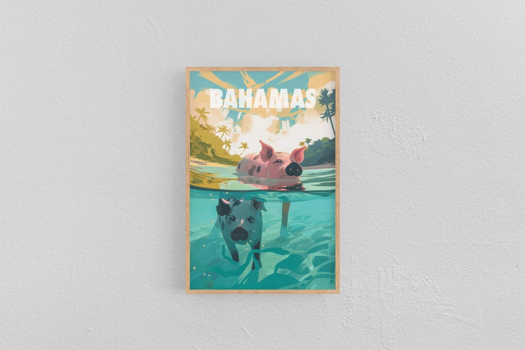 Pig Beach Paradise: Playful Wild Pigs Swimming in Exuma, Bahamas Art Print Satin Poster - Etsy