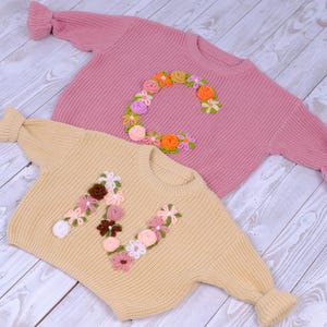 Embroidered Flower Initial Sweater | Personalized Initial Baby Sweater ...