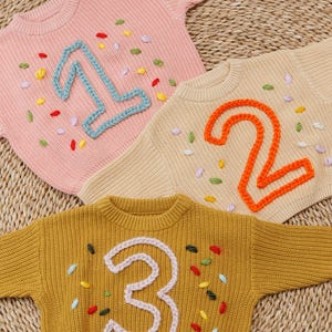 Birthday Baby Sweater, Personalized Hand Embroidered, Baby Sweaters ...