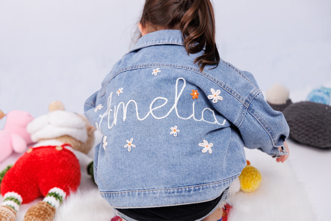 Kids Hand Embroidered Denim Jacket | Personalized Name Kids Jean Jacket ...