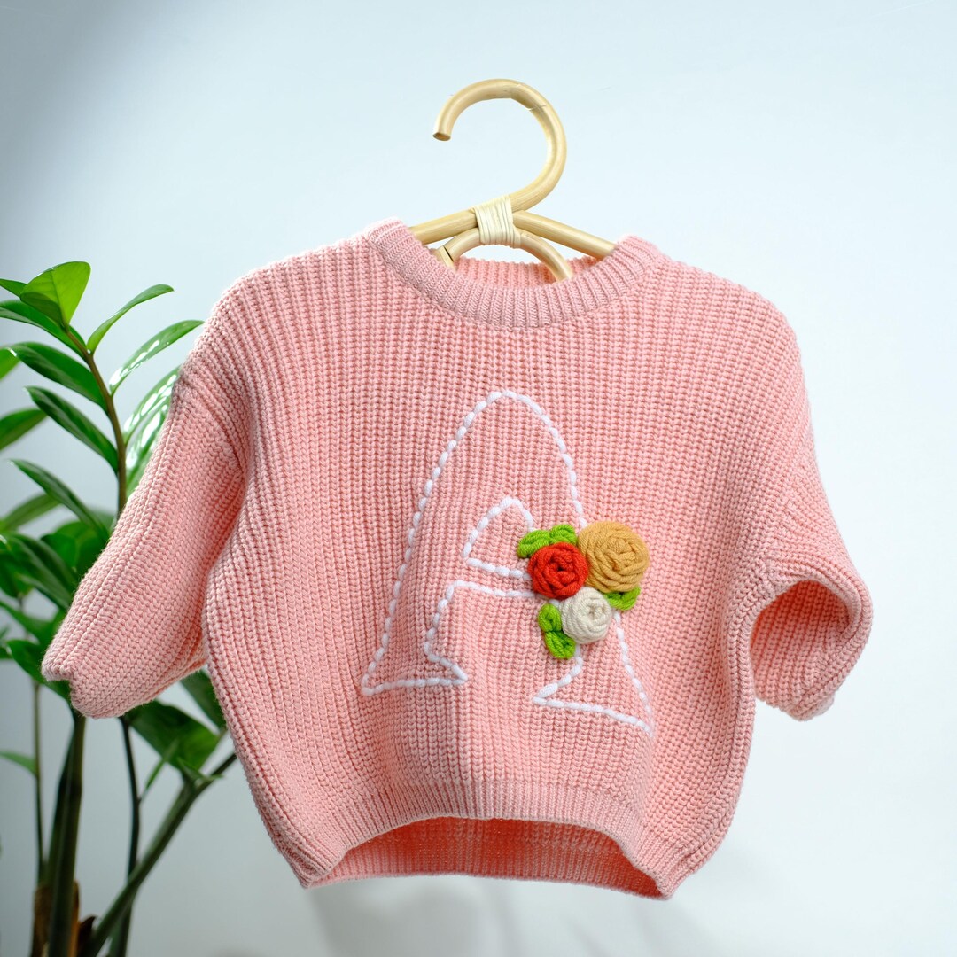 Embroidered Flower Initial Sweater | Personalized Baby Sweater ...