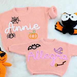 Personalized Hand Embroidered Halloween Kid Sweater, Kid Halloween ...