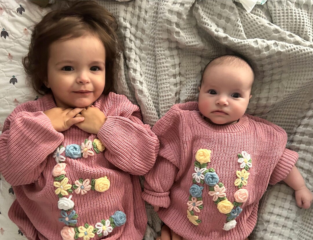 Embroidered Flower Initial Sweater | Personalized Initial Baby Sweater ...