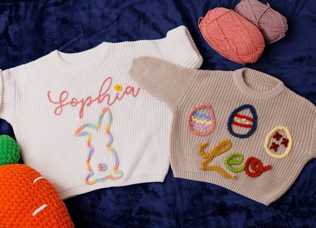 Easter Baby Sweater,personalized Hand Embroidered, Baby Sweaters,unique ...