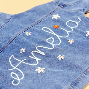 Kids Hand Embroidered Denim Jacket | Personalized Name Kids Jean Jacket ...