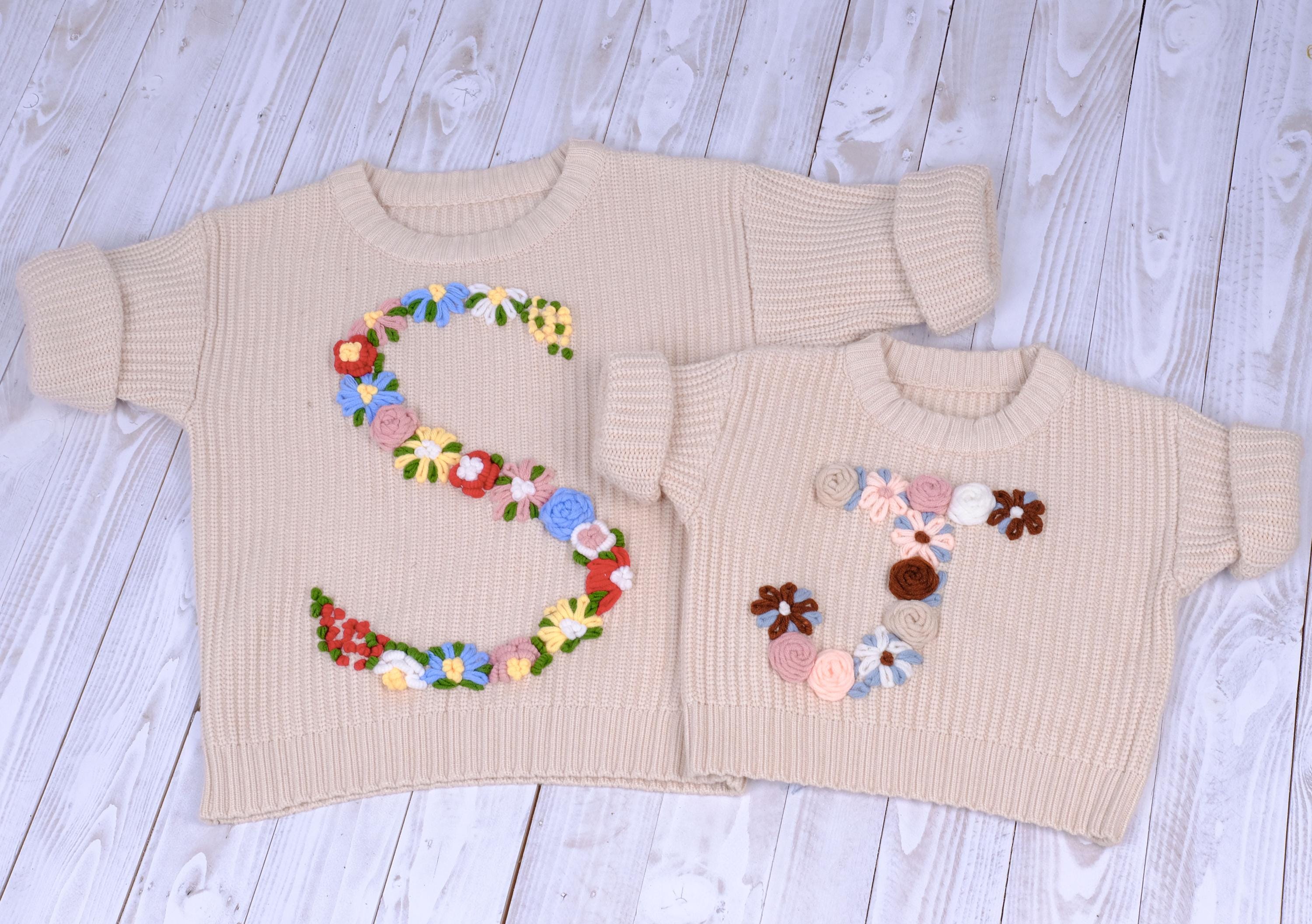 Embroidered Flower Initial Sweater | Personalized Initial Baby Sweater ...