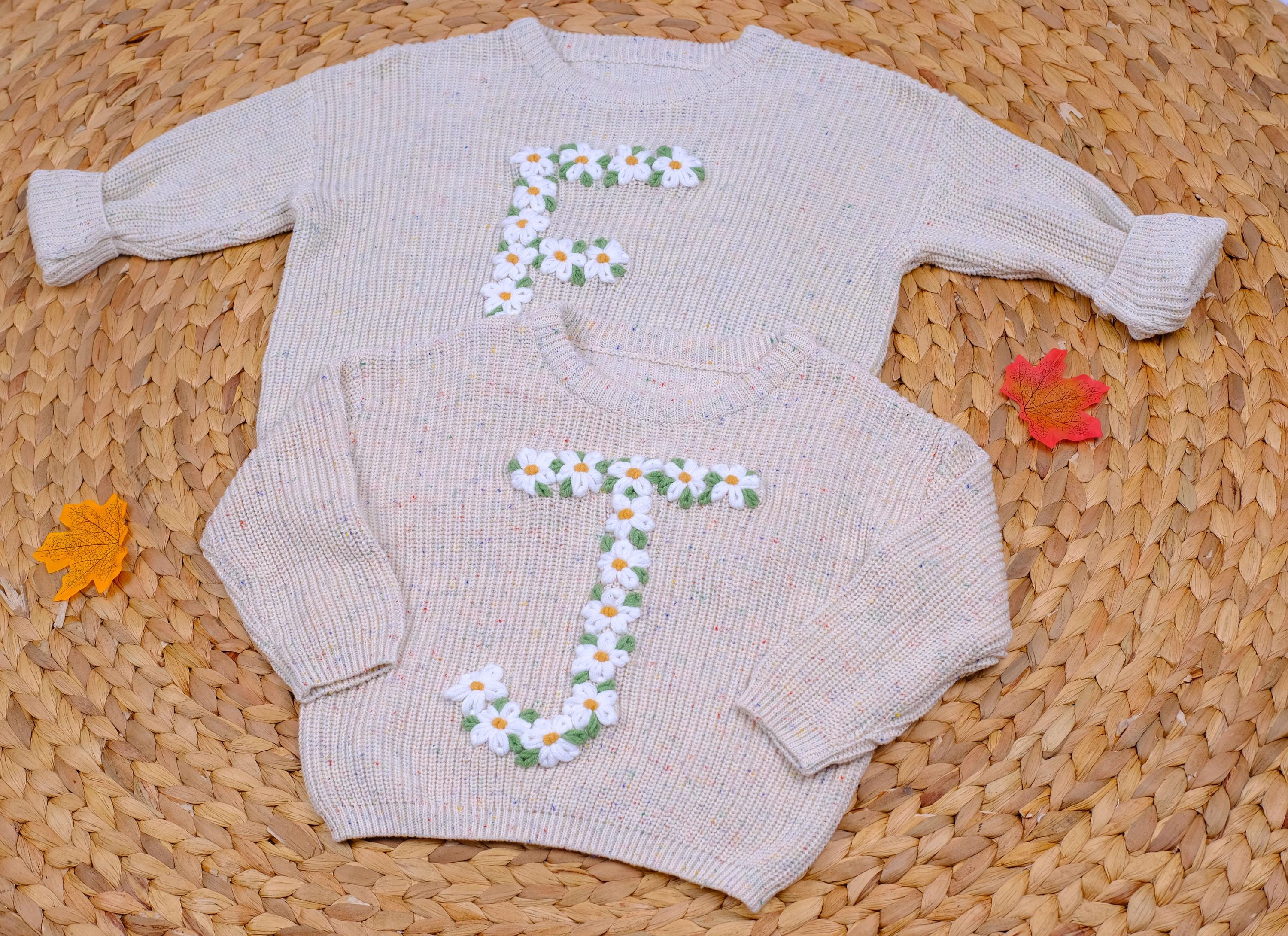 Embroidered Flower Initial Sweater | Personalized Initial Baby Sweater ...