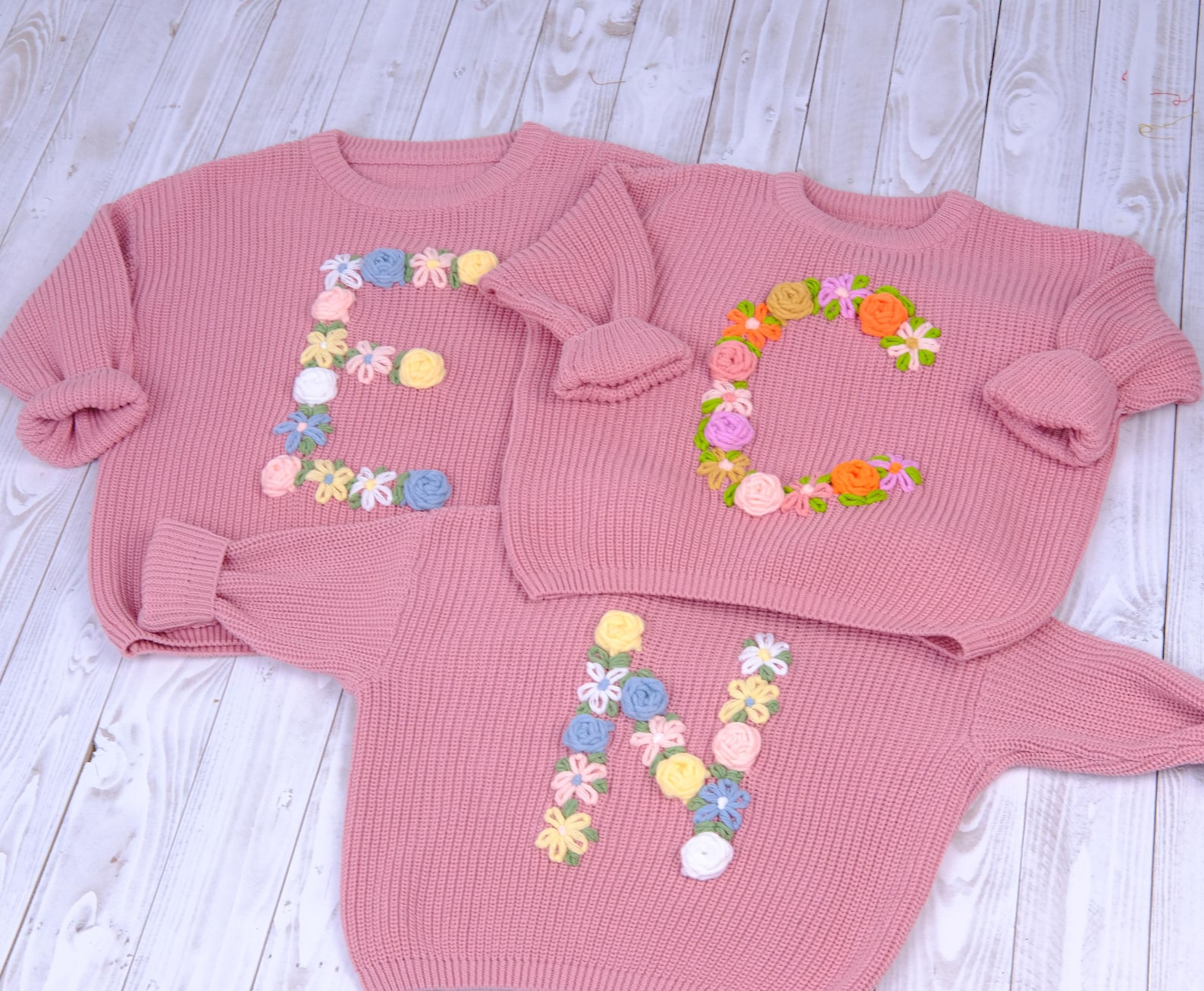 Embroidered Flower Initial Sweater | Personalized Initial Baby Sweater ...