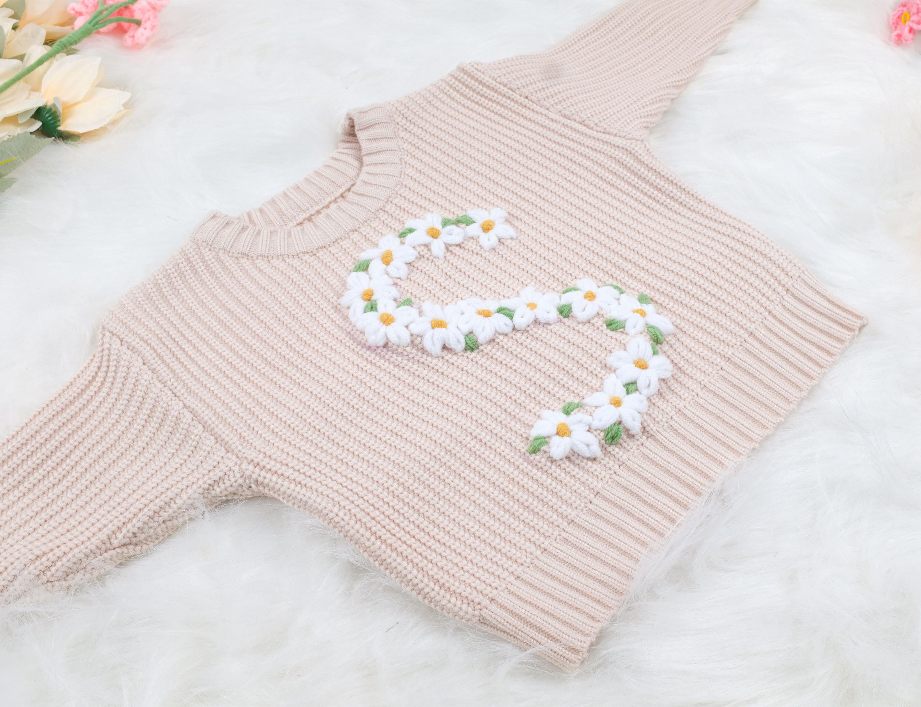 Embroidered Flower Initial Sweater | Personalized Initial Baby Sweater ...