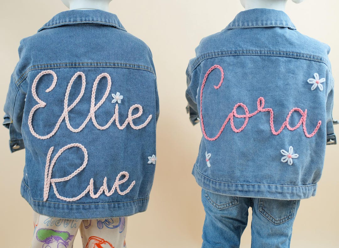 Personalized Name Kids Jean Jacket | Flower Embroidered Denim | Custom ...
