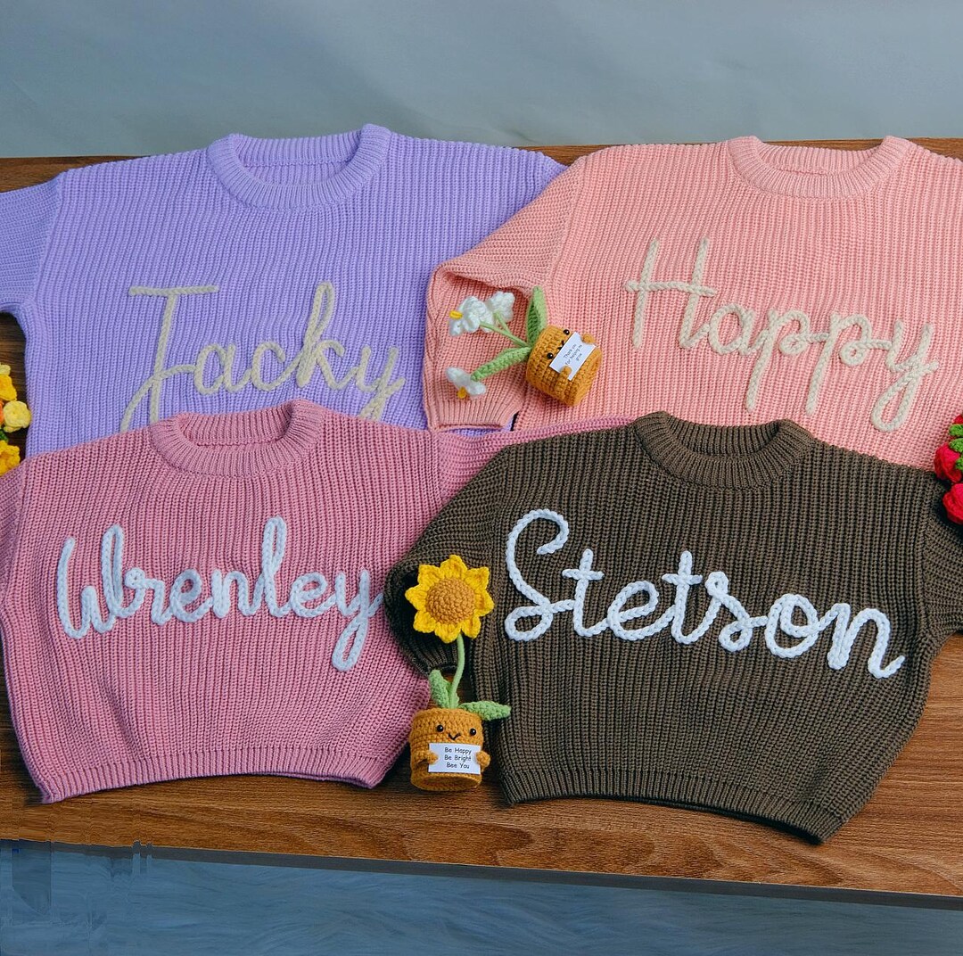 Custom Name Baby Sweaters | Personalized Hand Embroidered Name Baby ...
