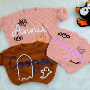 Personalized Hand Embroidered Halloween Kid Sweater, Kid Halloween ...