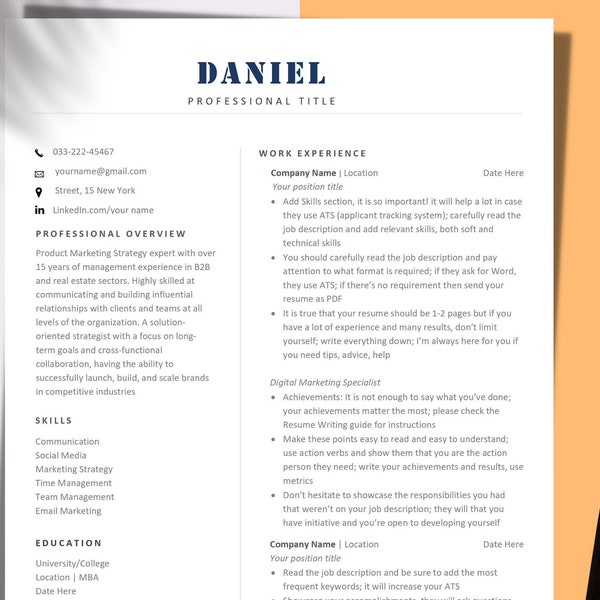 Resume Template Word & Pages, CV Template, Google Docs Resume, Modern ...
