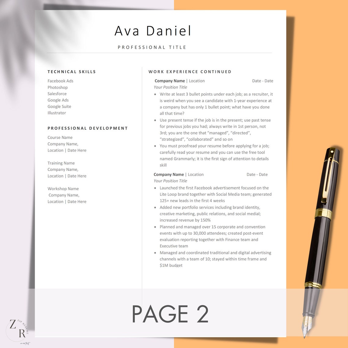 Minimalist ATS Friendly Resume Template for Word & Google Docs ...