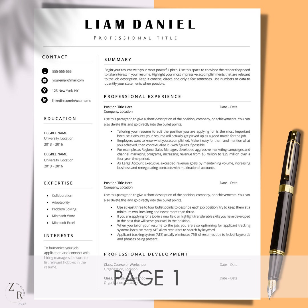 Resume CV Templates Design Google Docs, Word & Mac Pages | Professional ...