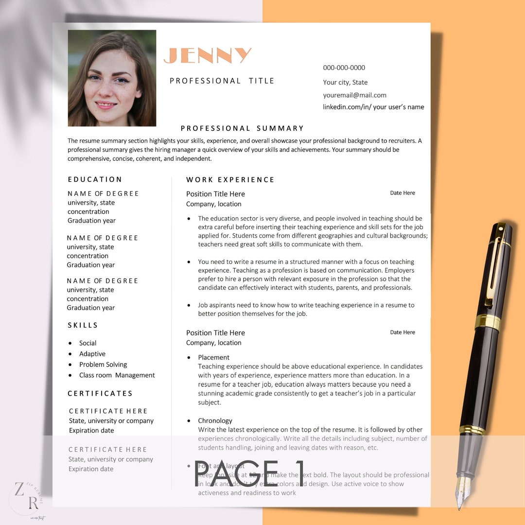 Teacher Resume Template Word, Pages, Google Docs, Resume Template CV ...
