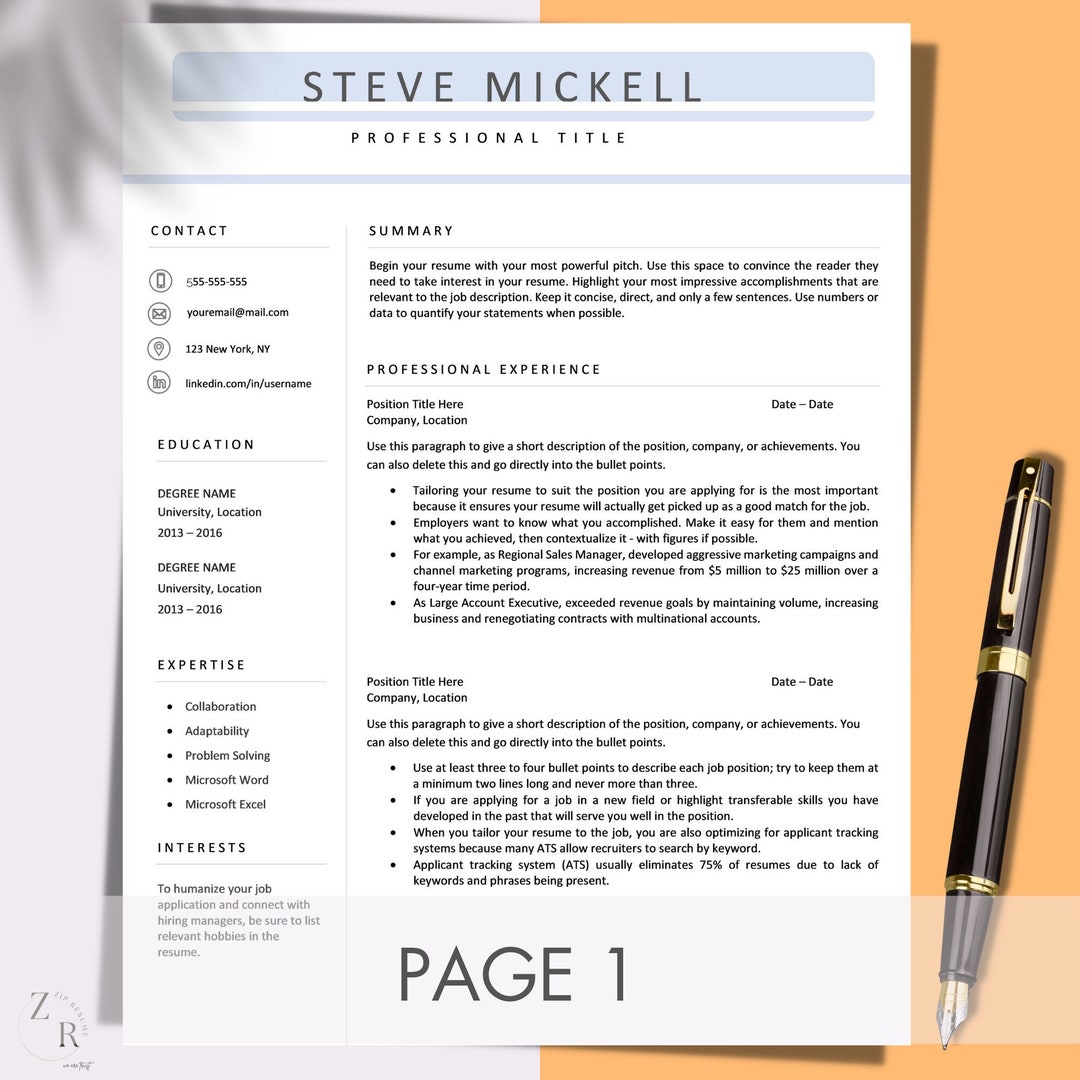 Simple, Clean, Modern, Minimalist Resume Template for Word, Google Docs ...