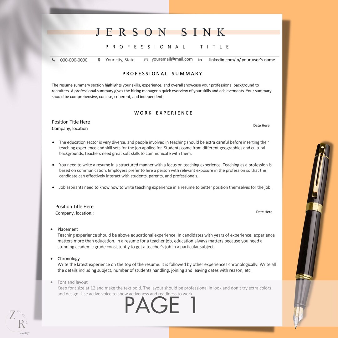 Teacher Resume Template for Google Docs Word, Substitute Teacher Resume ...