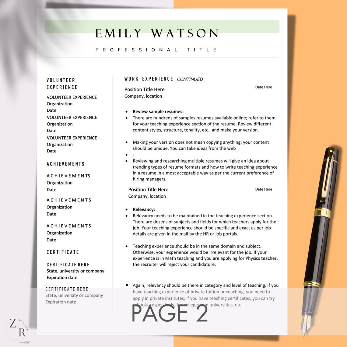 Teacher Resume Template for Word Google Docs, Teaching Assistant Resume ...