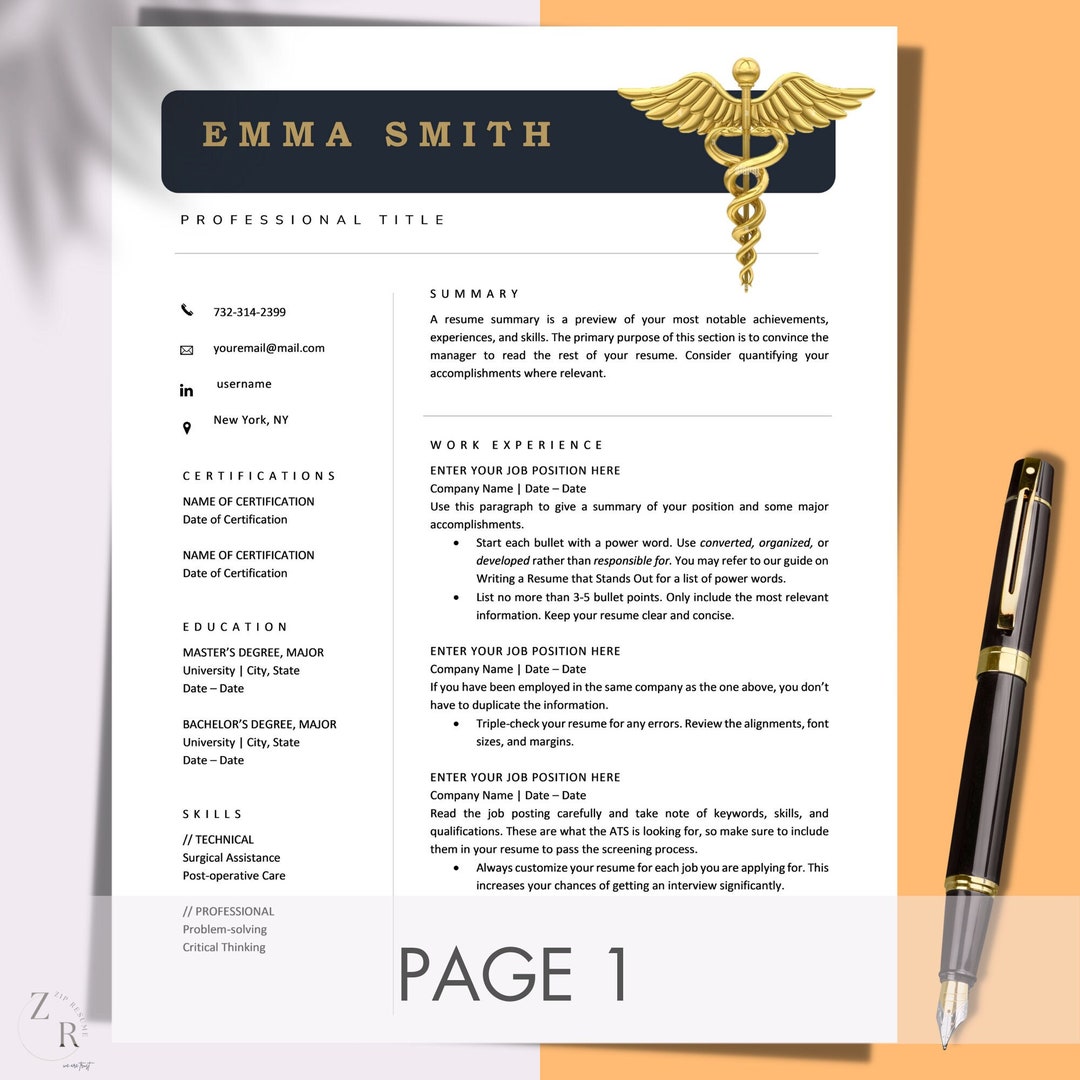 Nursing Resume Template for Google Docs, Word & Pages, Registered Nurse ...