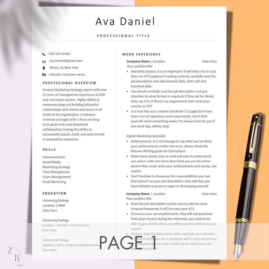 Minimalist ATS Friendly Resume Template for Word & Google Docs ...