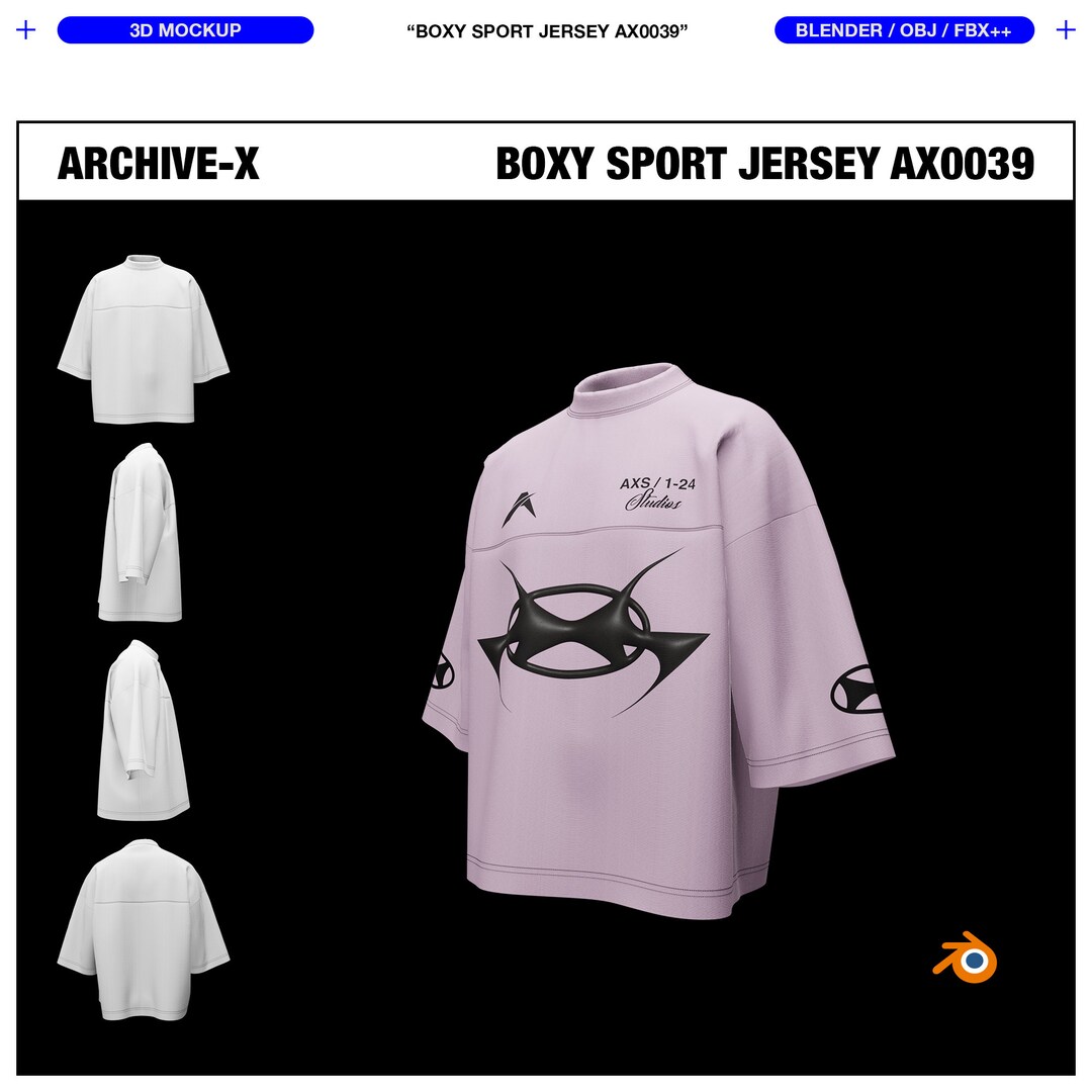 Boxy Sport Jersey 3D MOCKUP for Blender (3D T-shirt, 3D Garment, 3D Tee ...