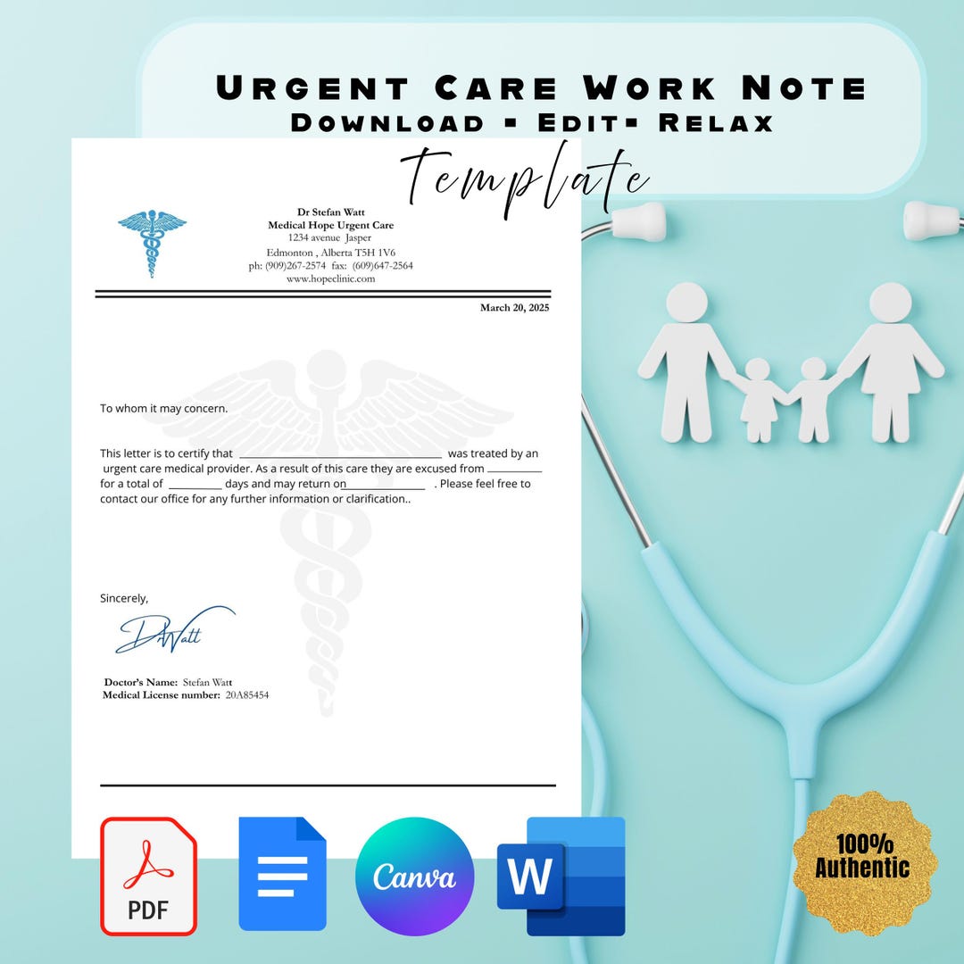 Doctors Note Urgent Care Template, Editable Medical Excuse Note for ...