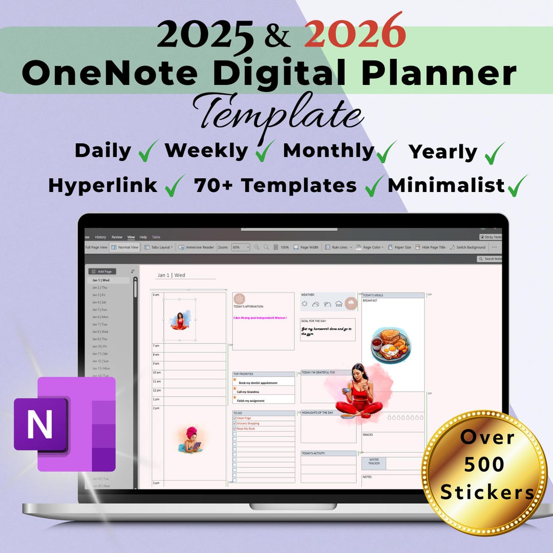 Onenote Digital Planner 2025 2026, Hyperlinked Templates, Daily ...