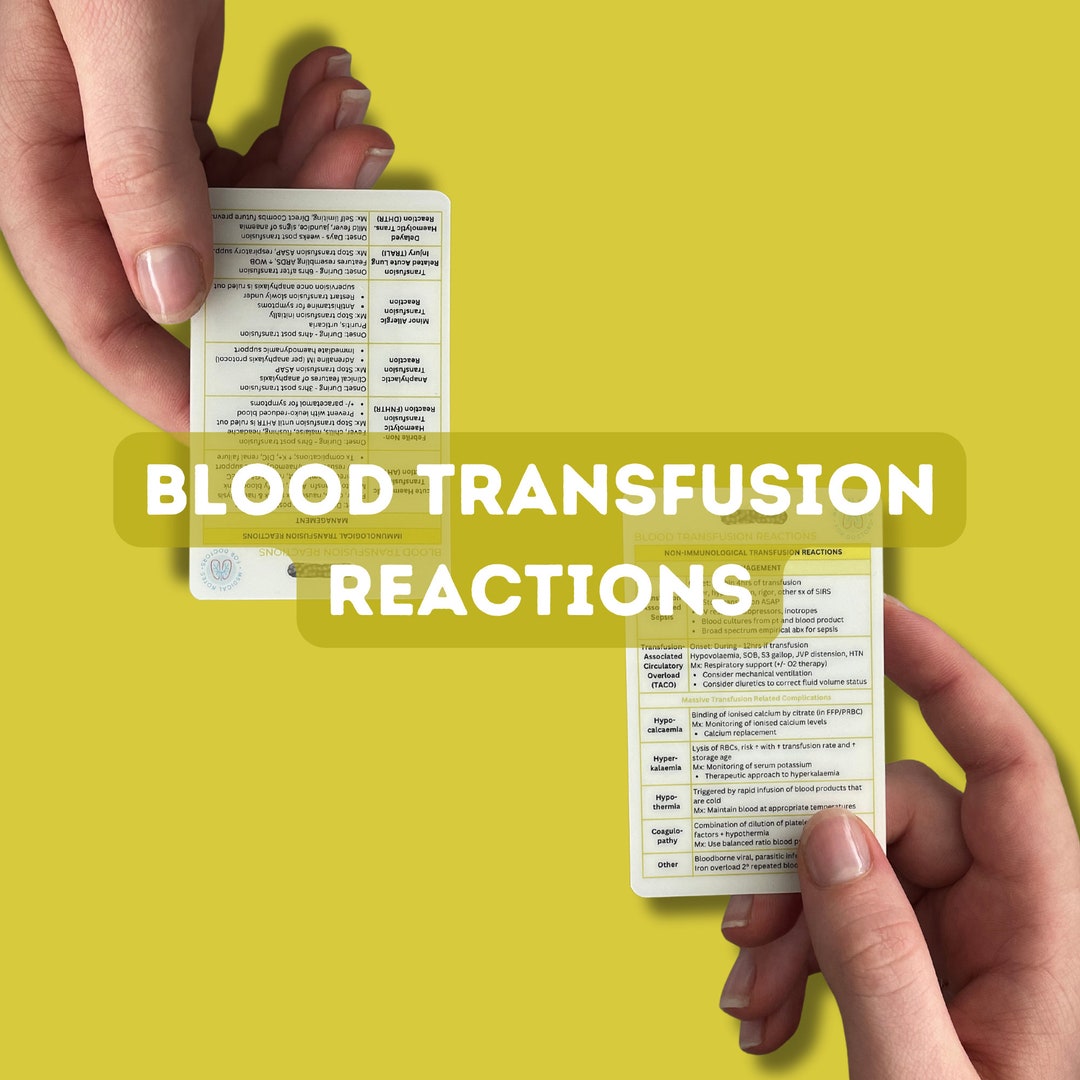 Blood Transfusion Reactions Medical Reference Cards - Etsy
