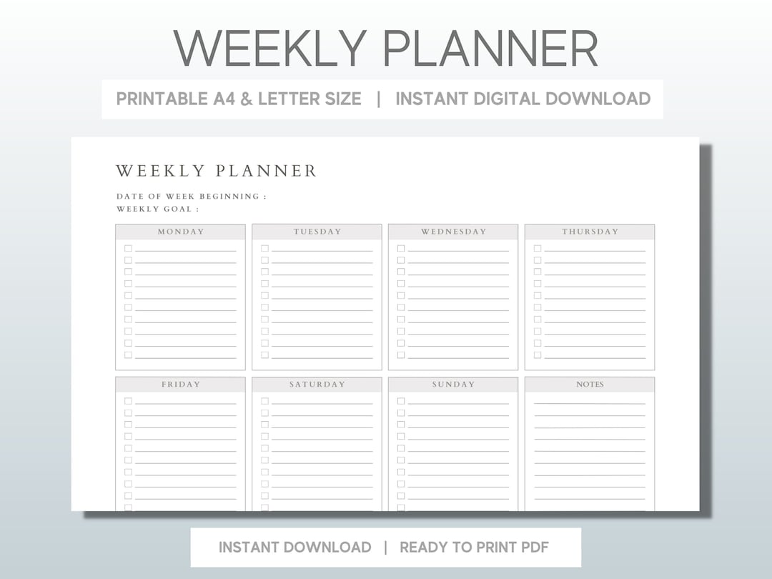 Weekly Planner to Do List Template Printable Goal Planning Organiser ...