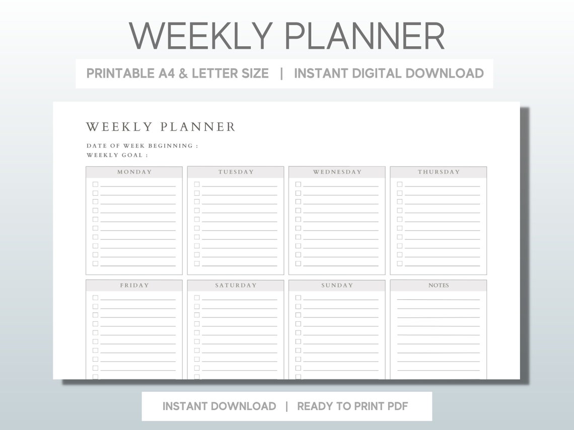 Weekly Planner to Do List Template Printable Goal Planning Organiser ...