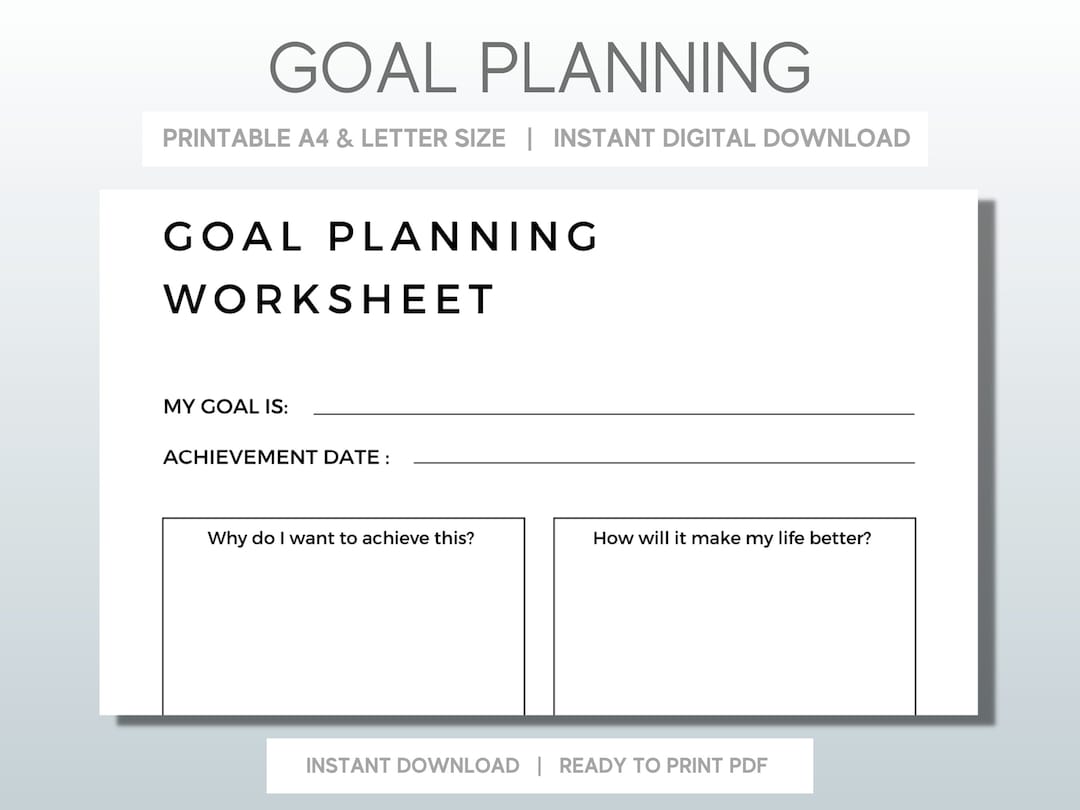 Goal Planning Worksheet Printable Goal Planner Organiser Digital PDF ...