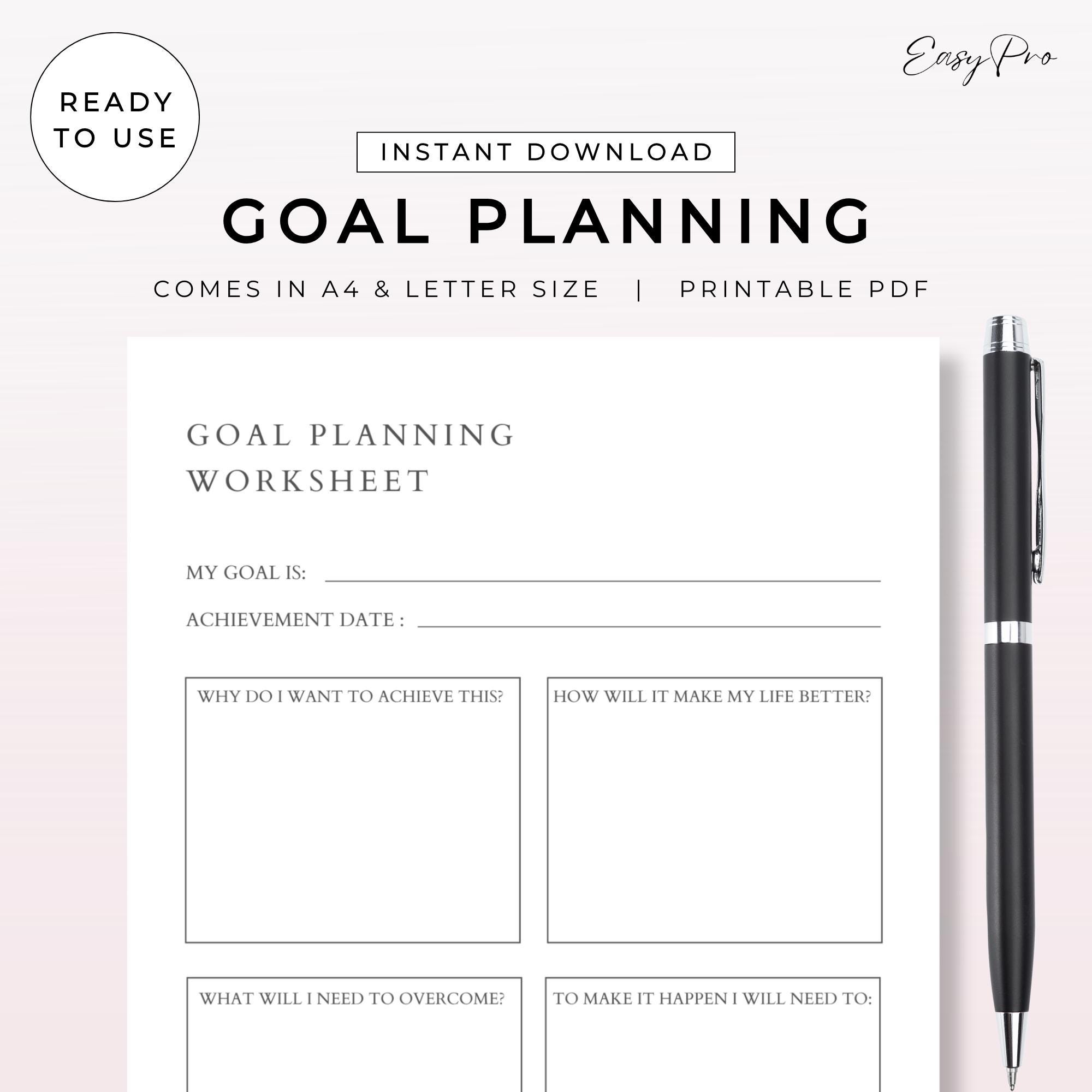 Goal Planning Worksheet | Printable Goal Planner Organiser | Digital ...