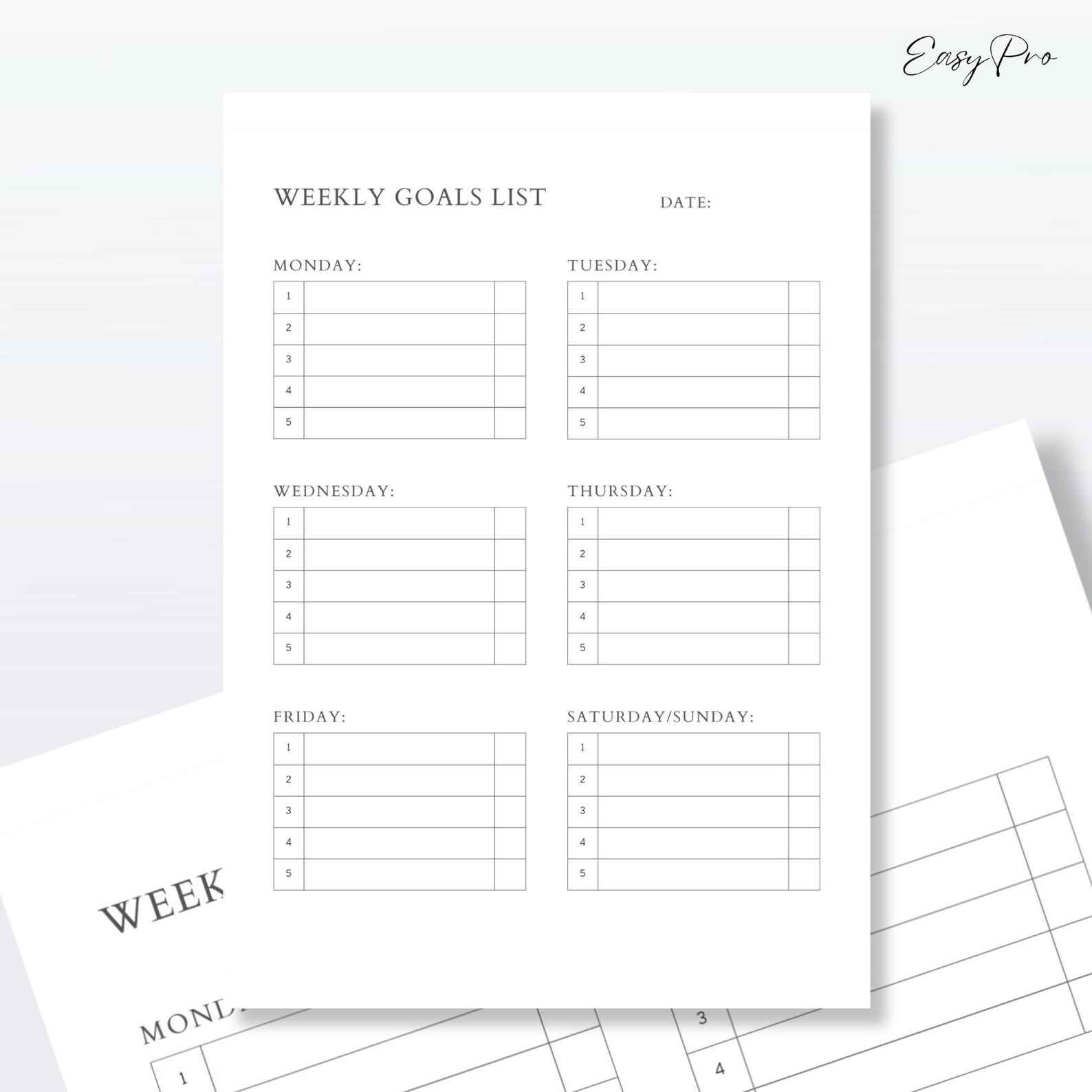 Weekly Goals List Planning Worksheet | Printable Goal Planner Organiser ...