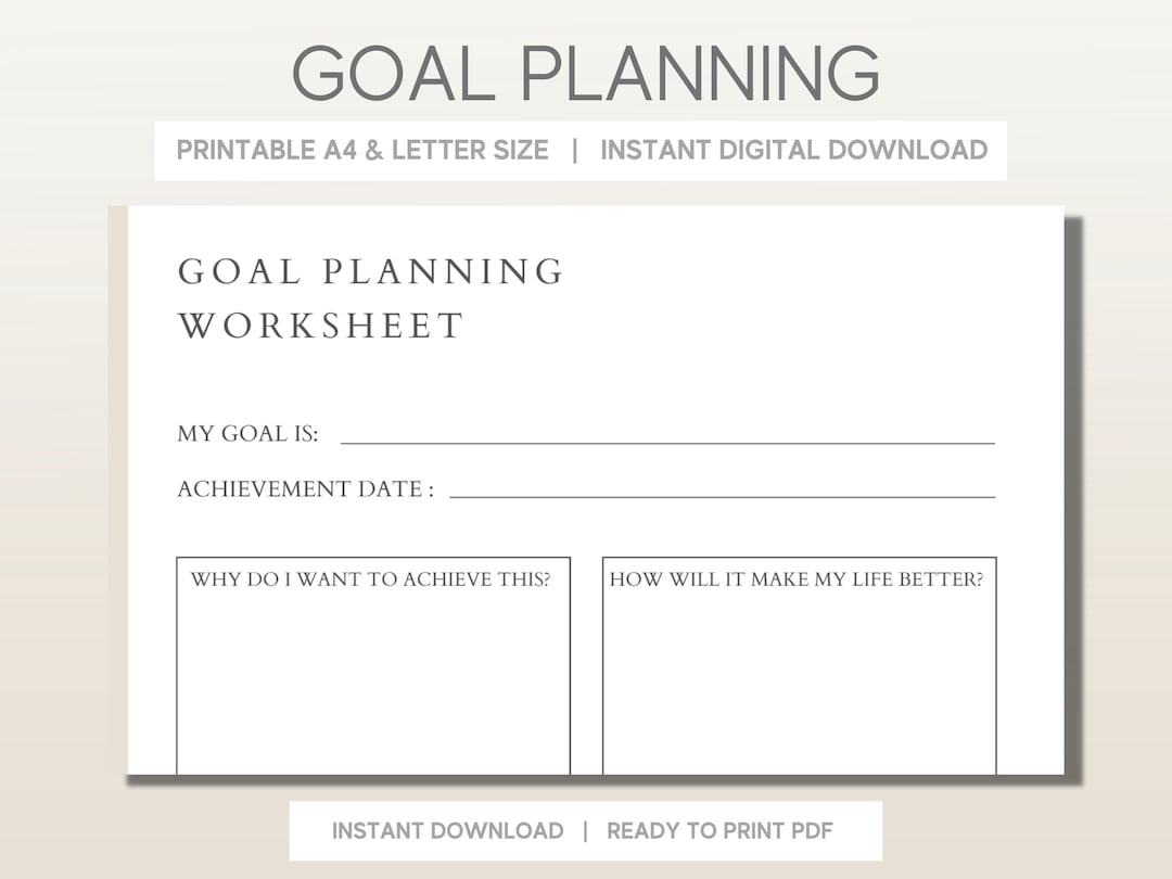 Goal Planning Worksheet Printable Goal Planner Organiser Digital PDF ...