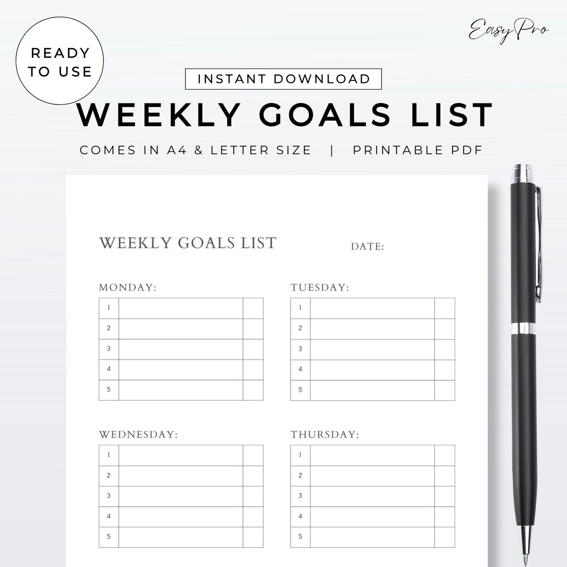 Weekly Goals List Planning Worksheet | Printable Goal Planner Organiser ...