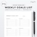 Weekly Goals List Planning Worksheet | Printable Goal Planner Organiser ...