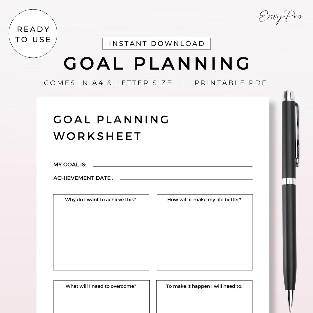 Goal Planning Worksheet | Printable Goal Planner Organiser | Digital ...