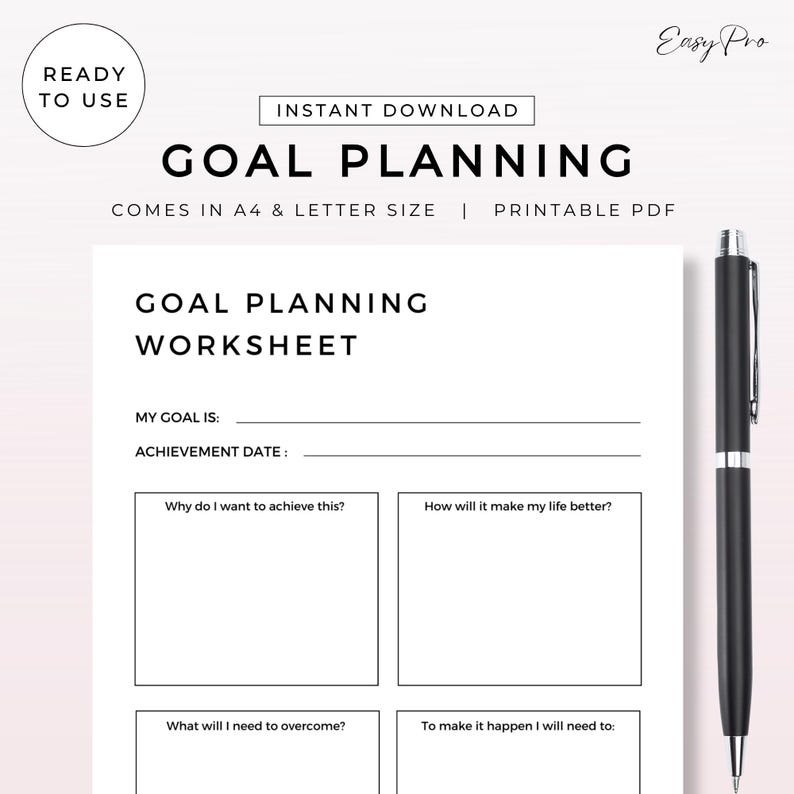 Goal Planning Worksheet | Printable Goal Planner Organiser | Digital ...