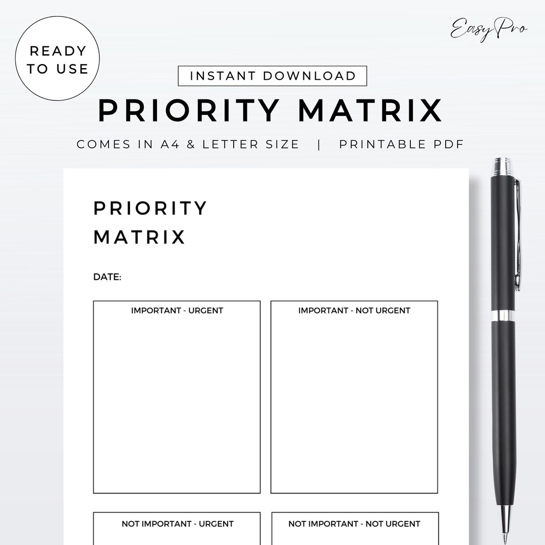 Priority Matrix Planning Worksheet | Printable Prioritisation Organiser ...