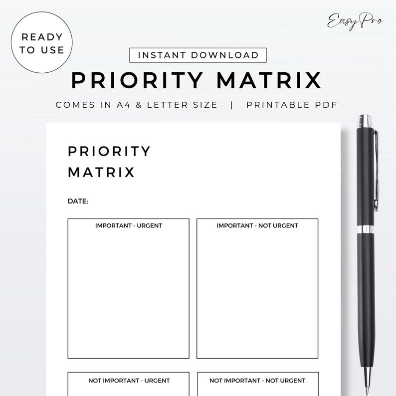 Priority Matrix Planning Worksheet | Printable Prioritisation Organiser ...