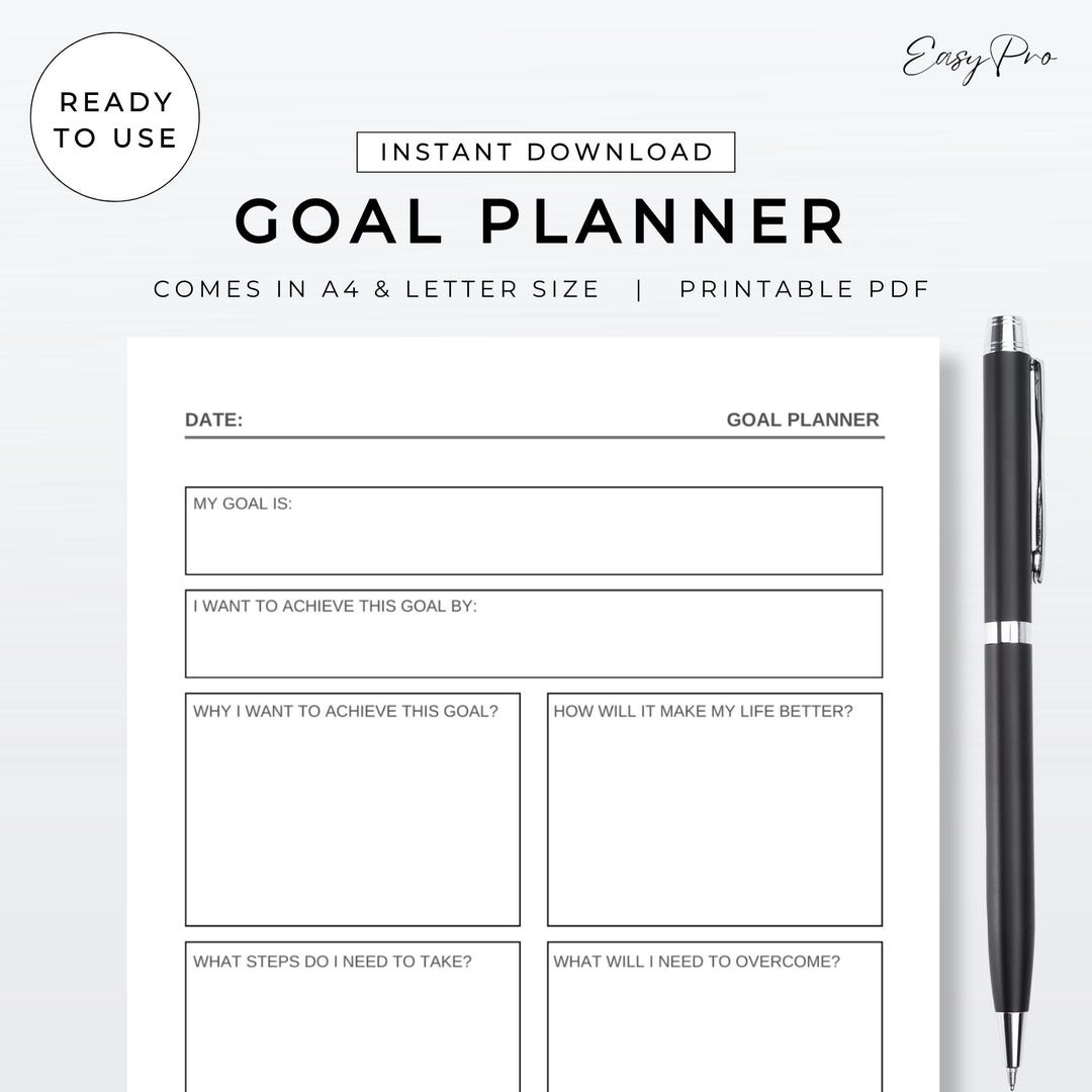 Goal Planner Worksheet | Printable Goal Planning Organiser | Digital ...