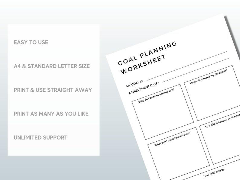 Goal Planning Worksheet Printable Goal Planner Organiser - Etsy