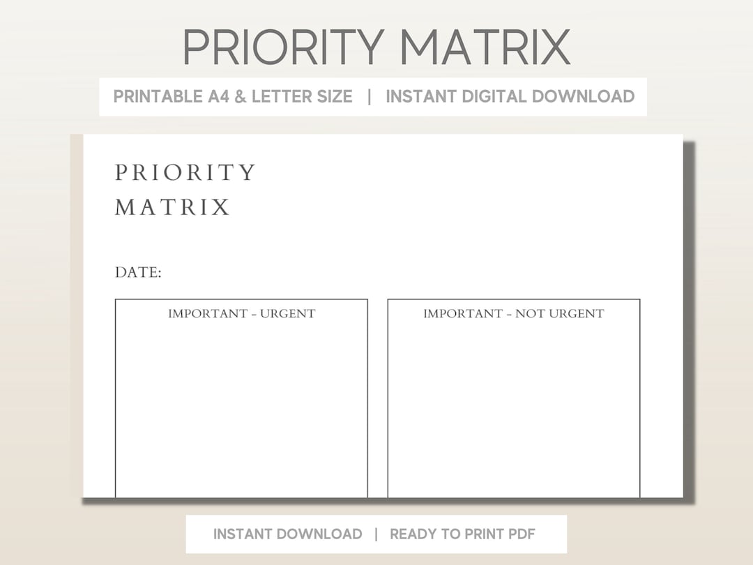 Priority Matrix Planning Worksheet Printable Prioritisation Organiser ...