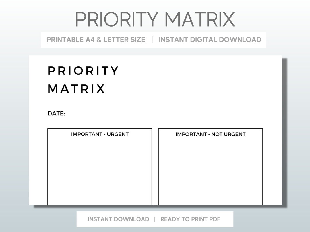 Priority Matrix Planning Worksheet Printable Prioritisation Organiser ...